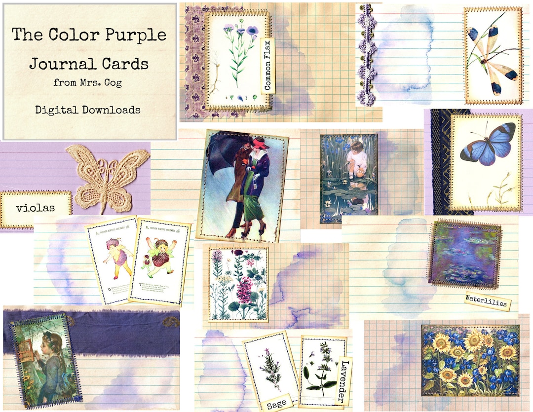 The Color Purple Journal Cards - Digital Images, Printable Index Cards ...