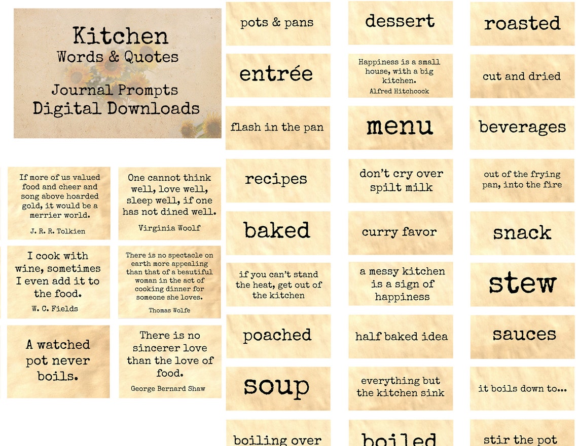 Kitchen Words & Sayings Journal Prompts Printable Words - Etsy UK