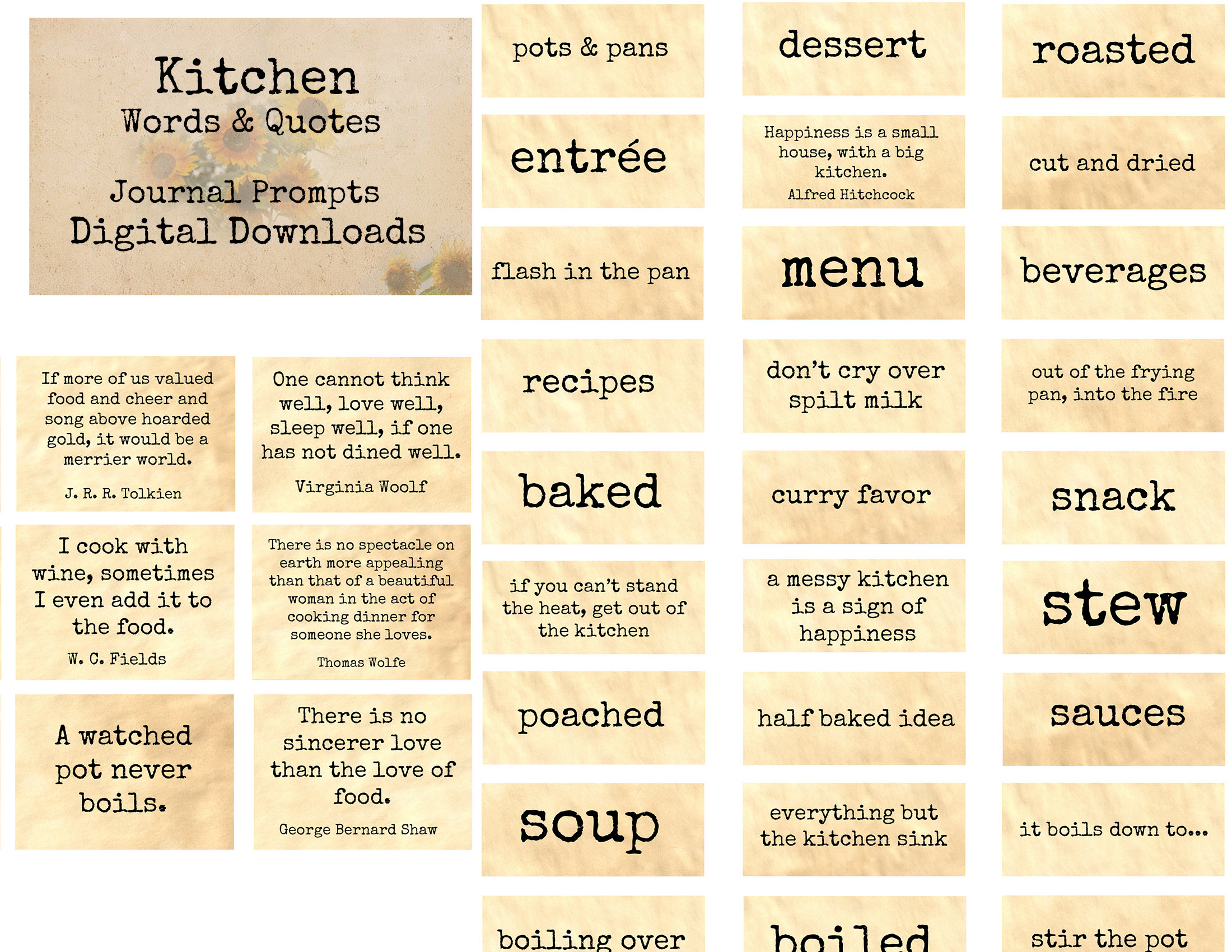 Kitchen Words & Sayings Journal Prompts Printable Words - Etsy