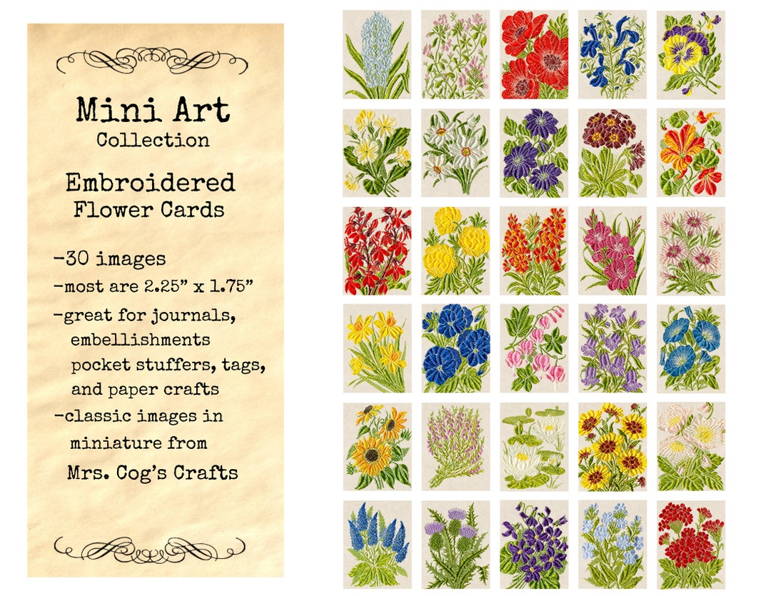 Mini Art - Embroidered Flowers - Printable Images, Digital Download ...