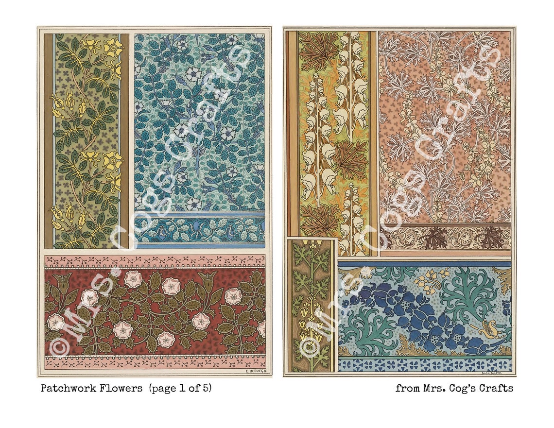 Patchwork Flowers - Large Images, Printable Images, Instant Download ...