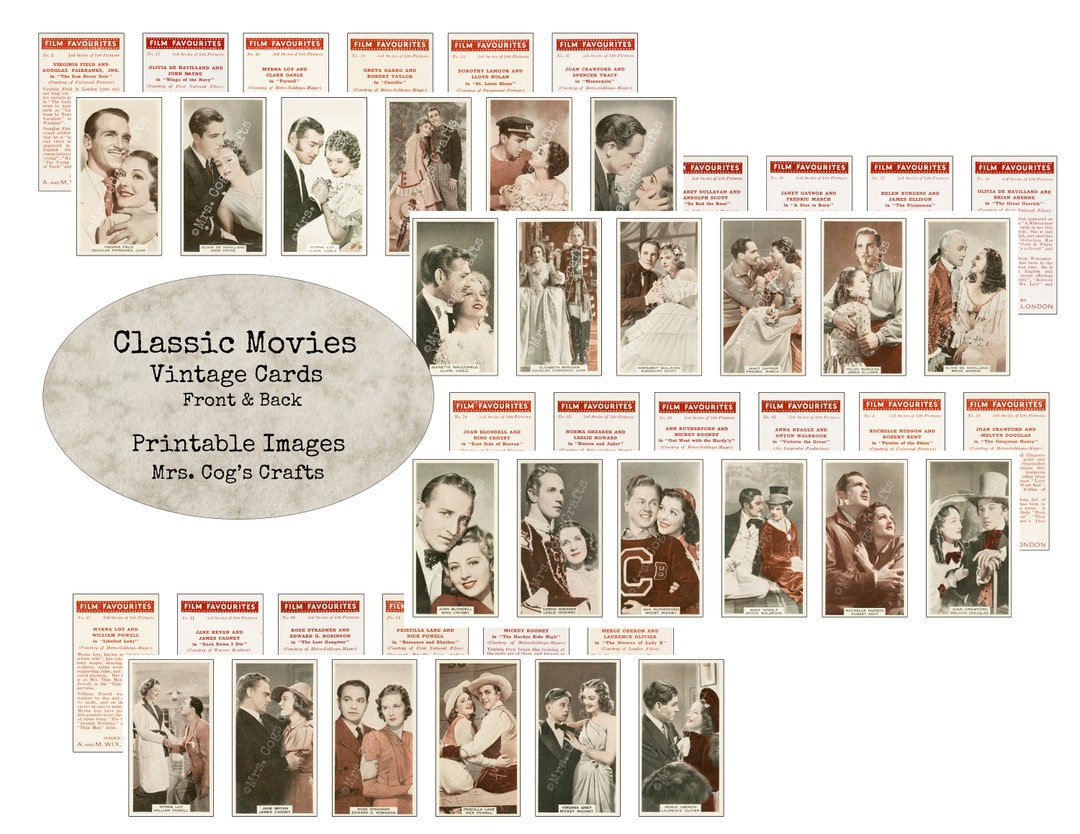 Classic Movies Cards - Printable Images, Digital Ephemera, Vintage Art ...
