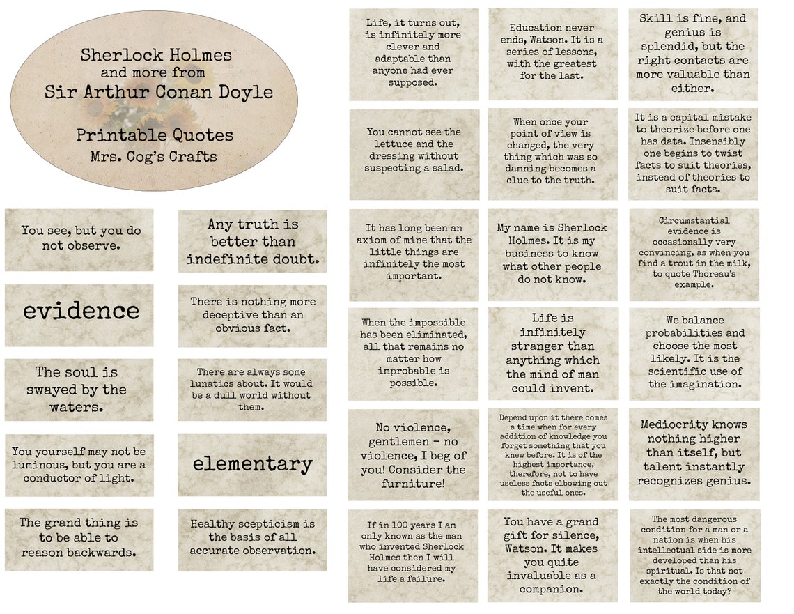 Sherlock Holmes and A C Doyle Quotes Printable Quotes | Etsy