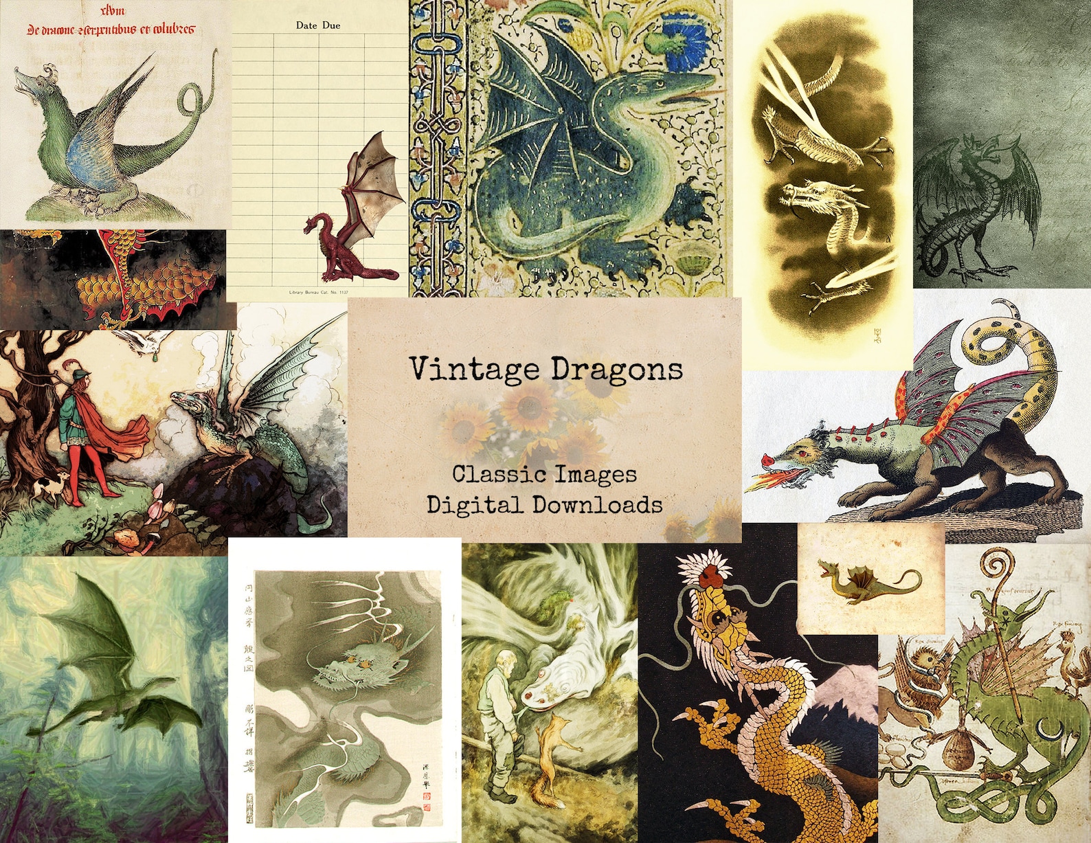 Vintage Dragons Printable Images Vintage Art Instant - Etsy
