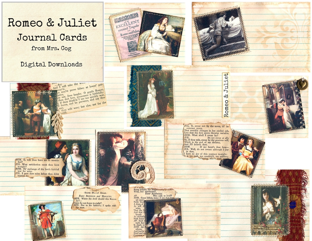 Romeo & Juliet Journal Cards - Digital Images, Printable Index Cards ...