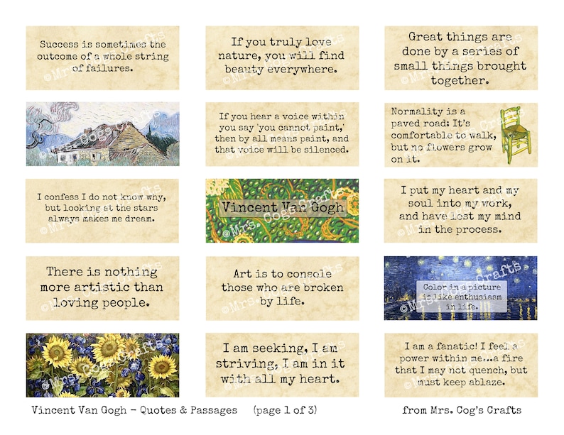 Van Gogh Quotes & Passages Journal Prompts Printable - Etsy