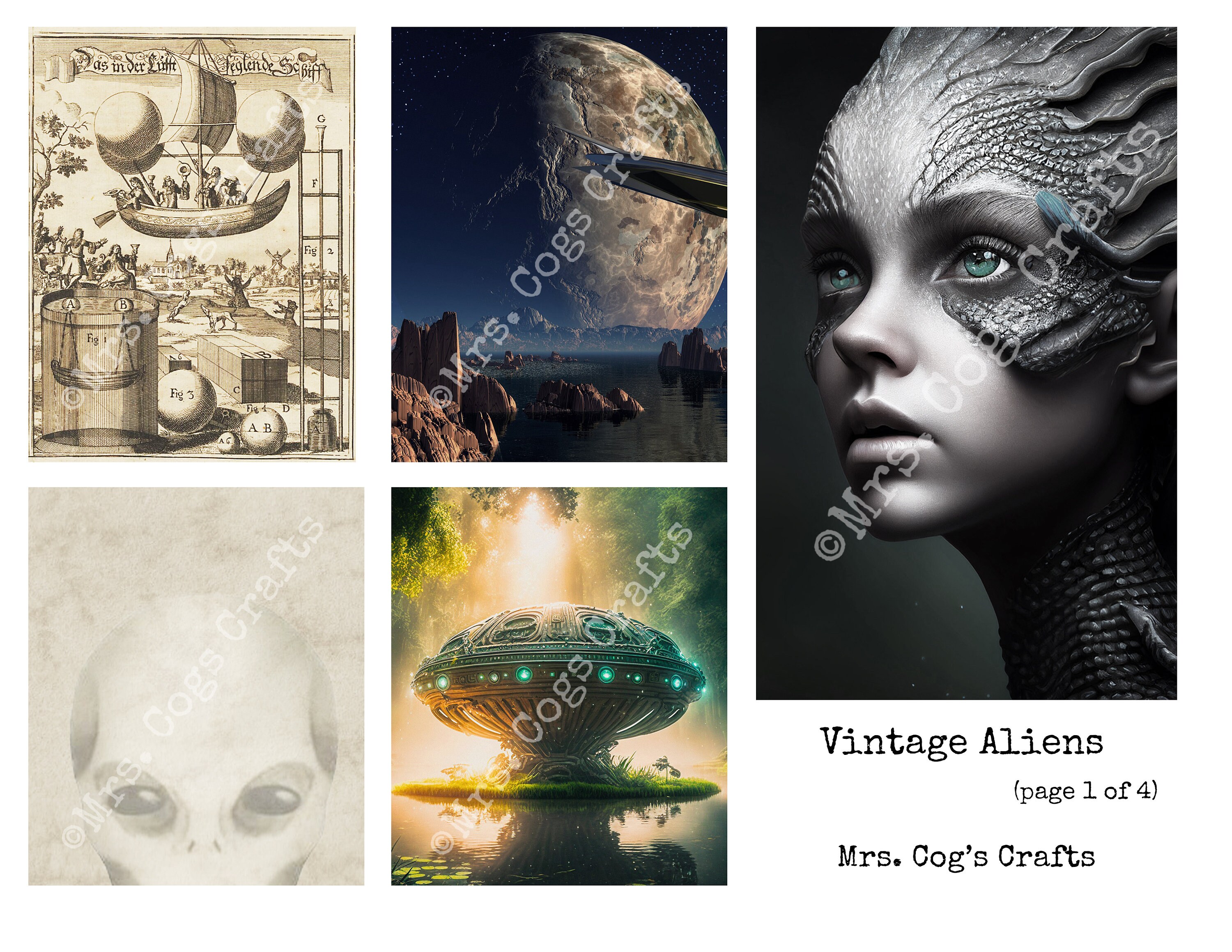 Vintage Aliens - Printable Images, Digital Ephemera, Vintage Art ...