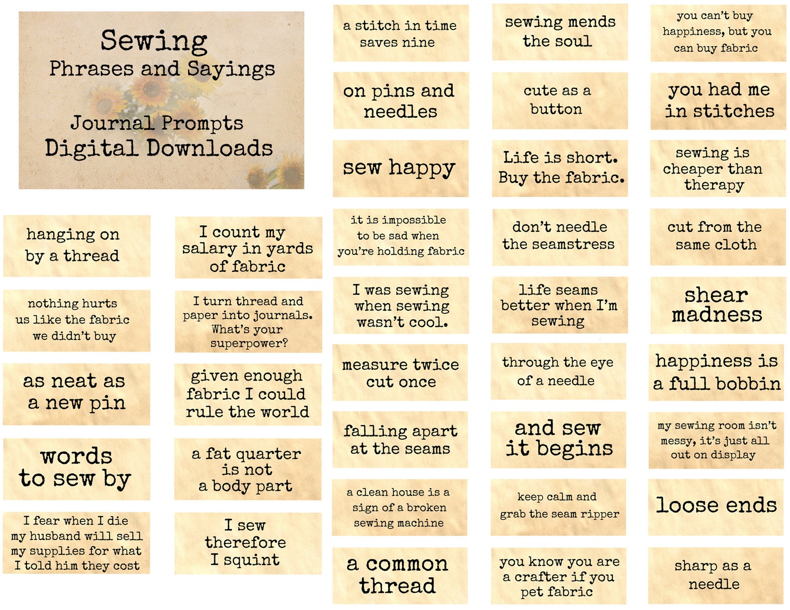 Sewing Phrases and Sayings Journal Prompts Printable Words - Etsy