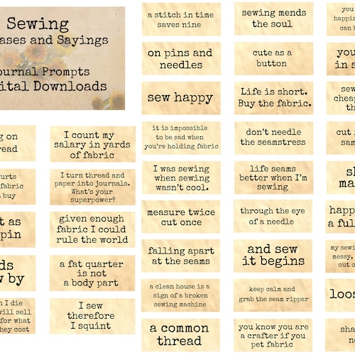 Sewing Phrases and Sayings Journal Prompts Printable Words - Etsy