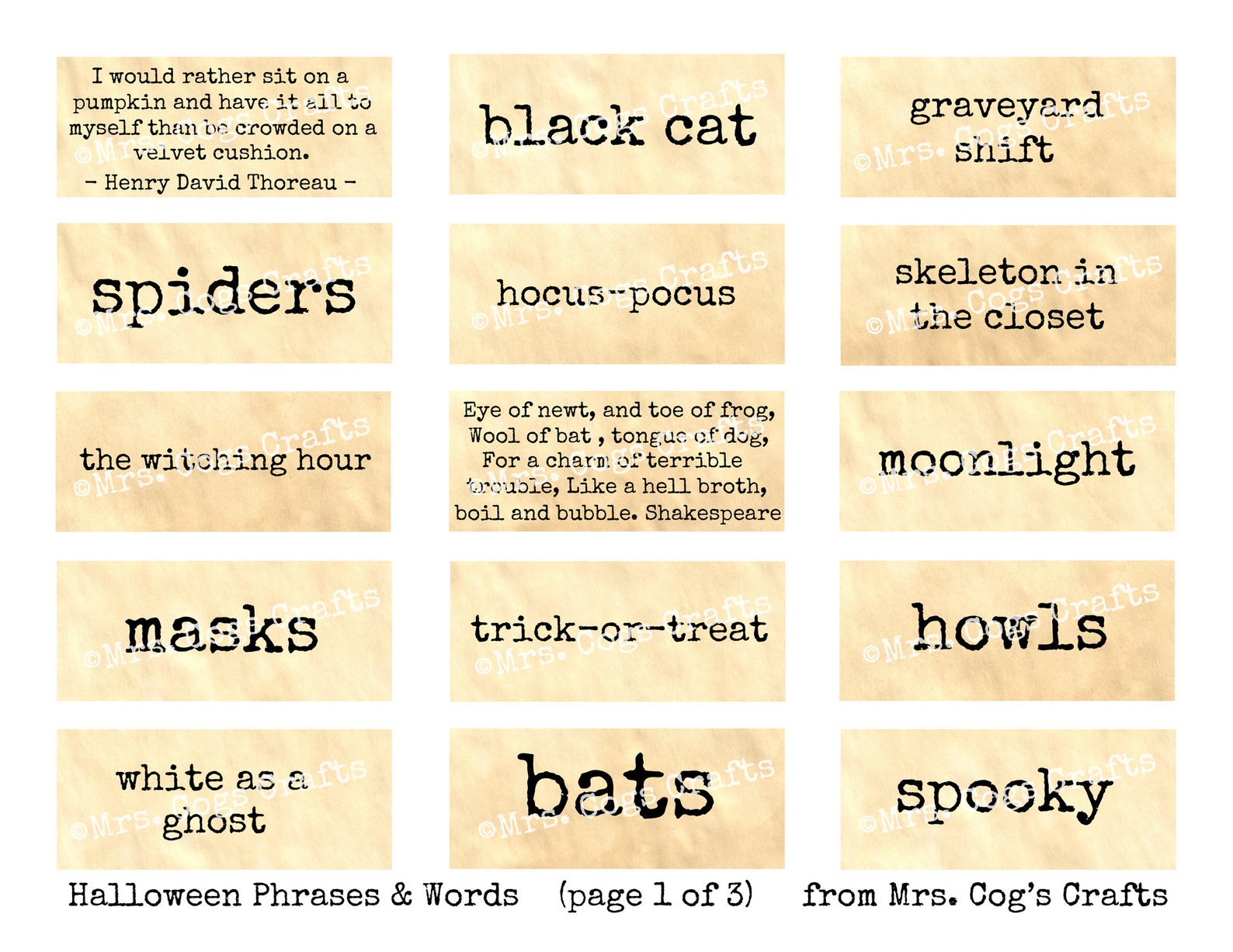 Halloween Phrases & Sayings - Journal Prompts, Printable Words, Instant ...