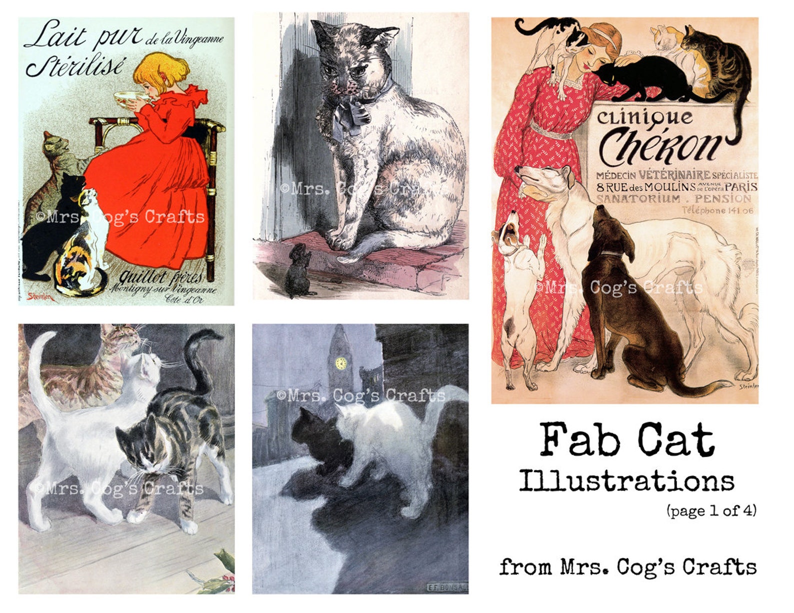Fab Cat Illustrations - Digital Ephemera Classics, Digital Images ...