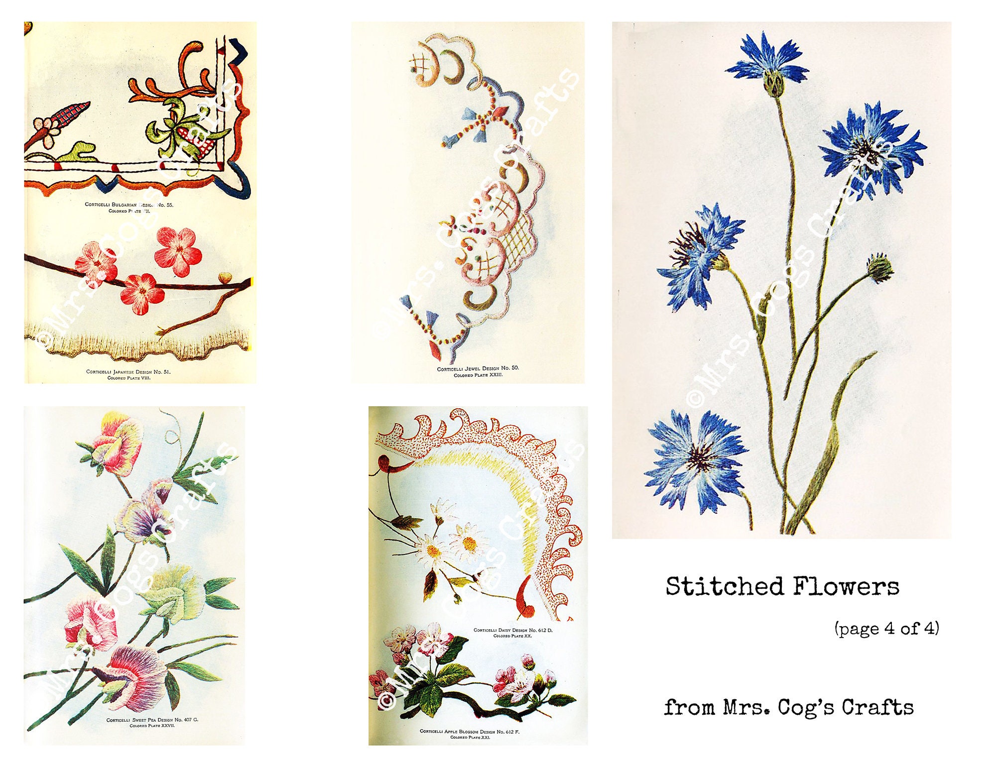 Stitched Flowers Embroidery Printable Stitching Digital - Etsy