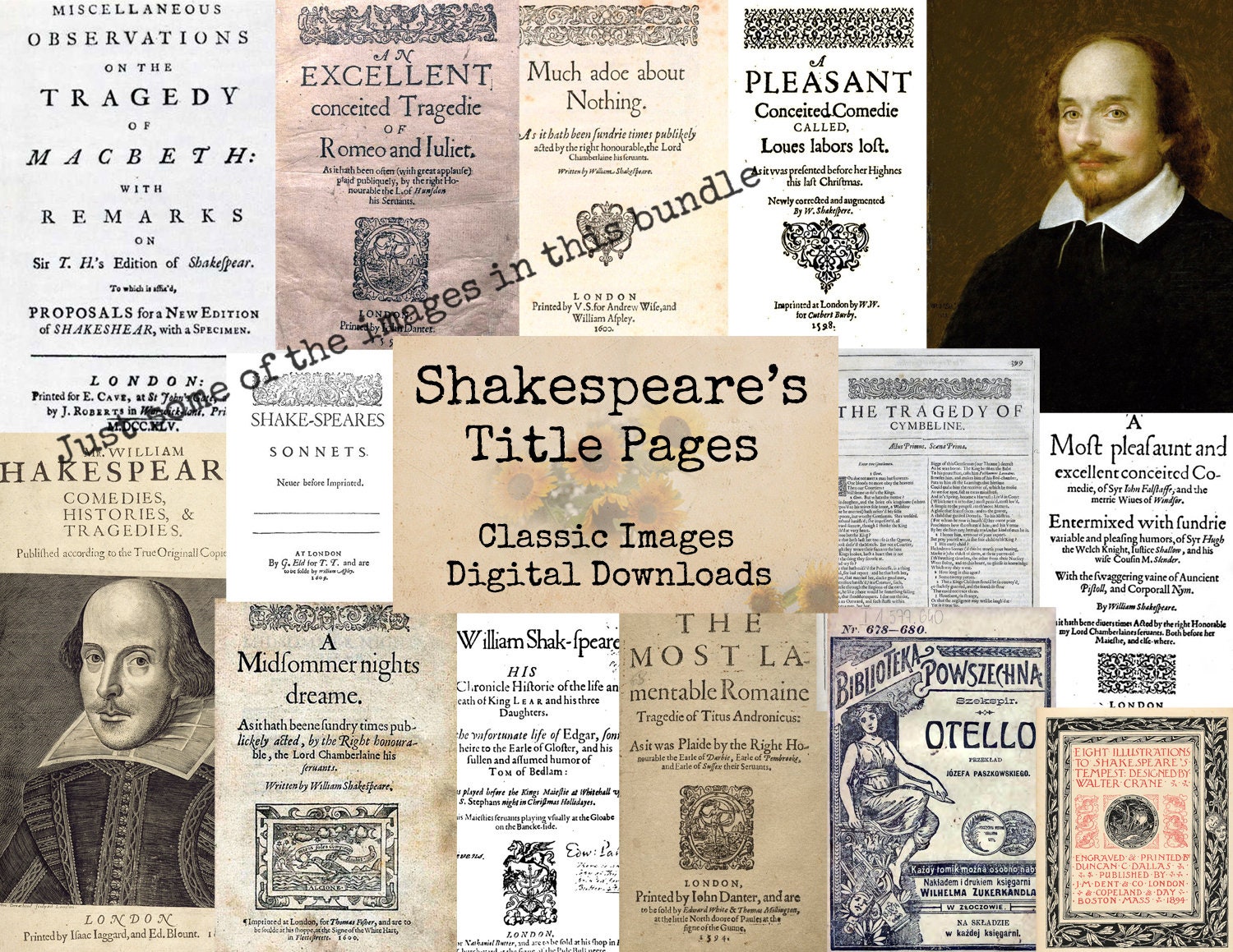 Shakespeare Image Bundle Printable Images Instant Download | Etsy