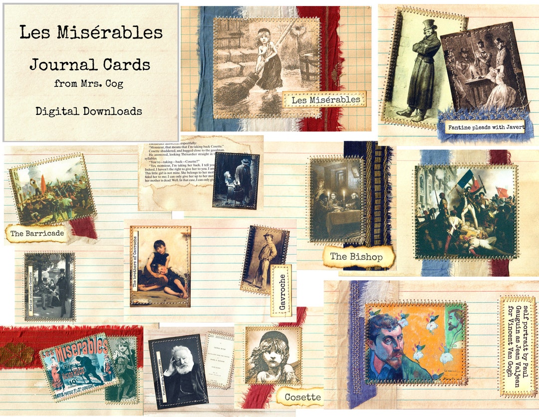 Les Misérables Journal Cards - Digital Images, Printable Index Cards ...