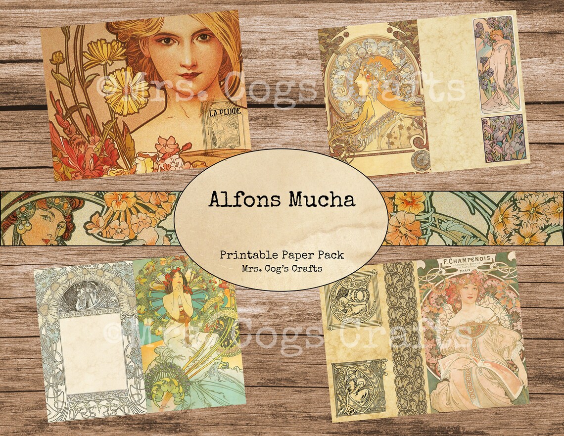 Alphons Mucha Paper Pack Printable Journal Pages Digital - Etsy