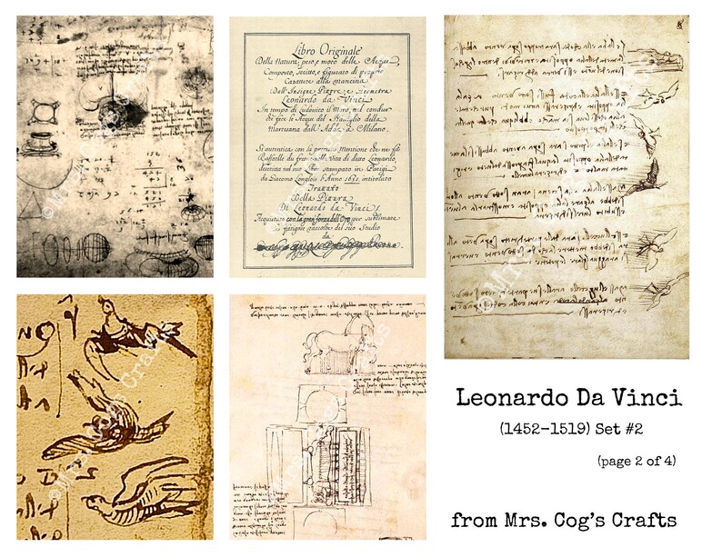 Leonardo Da Vinci, Set #2 - Printable Images, Ephemera, Digital Images ...