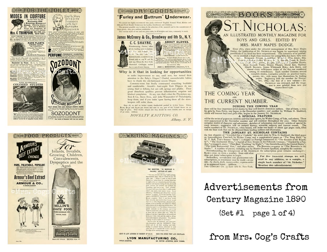 Century Magazine Ads 1890 Set 1 Digital Ephemera Classics | Etsy