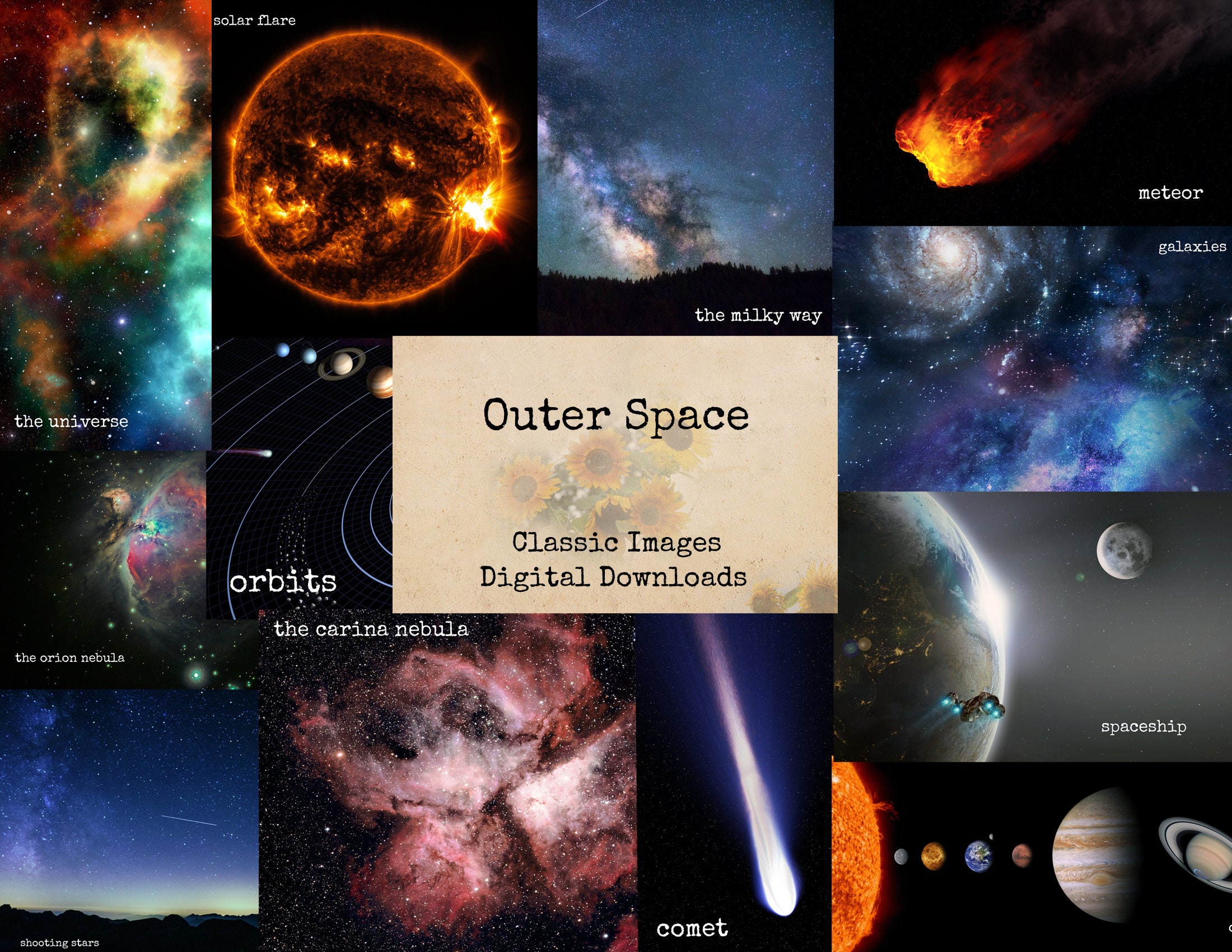 Outer Space Digital Ephemera Printable Images Vintage Art - Etsy