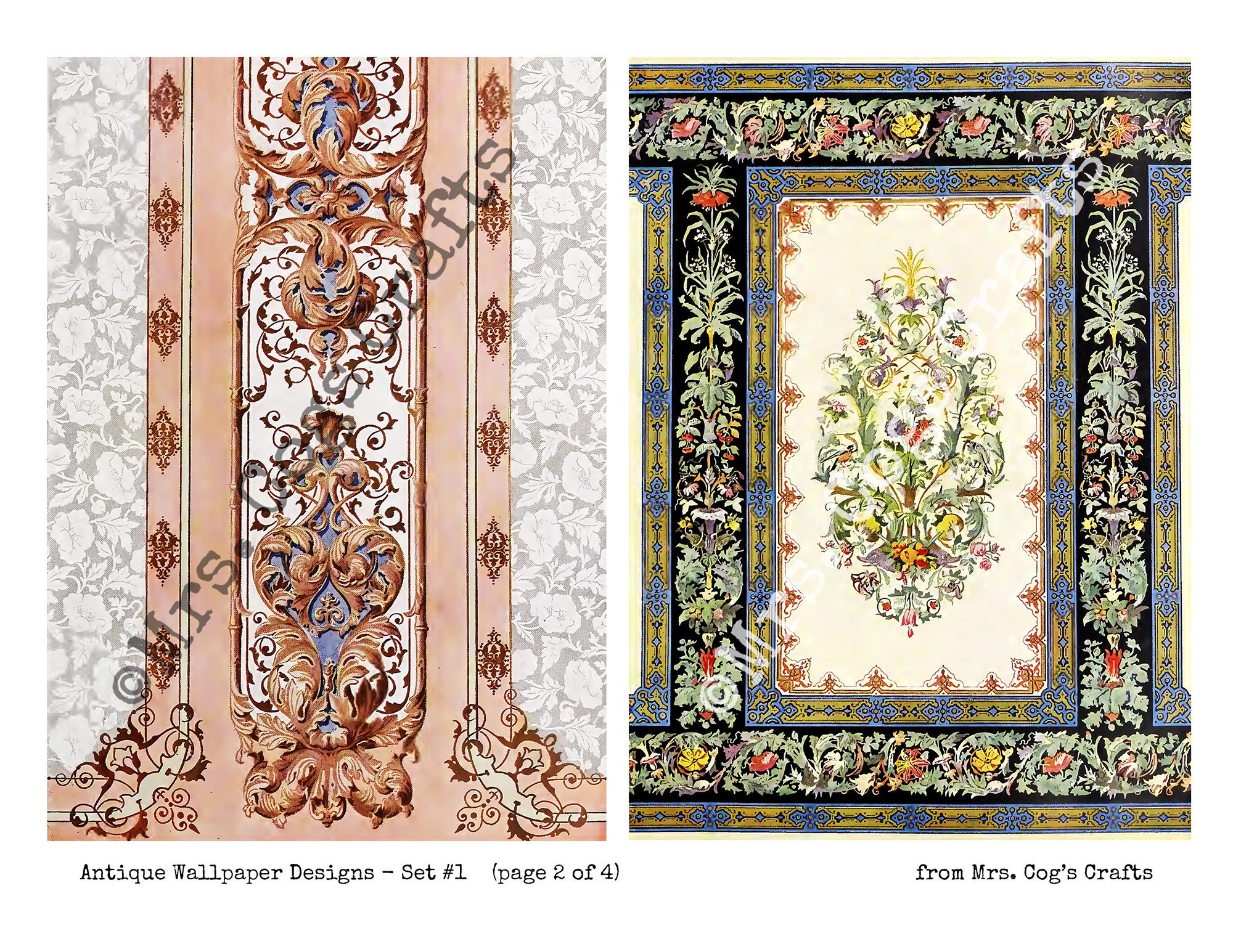 Antique Wallpaper Set 1 Printable Images Instant Download | Etsy