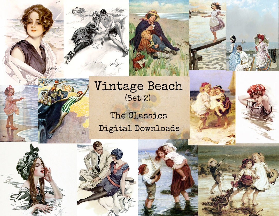 Vintage Beach (set 2) - Digital Ephemera Classics, Digital Images ...