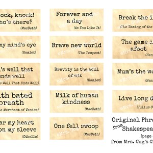 Original Phrases From Shakespeare - Journal Prompts, Digital Word Cards ...