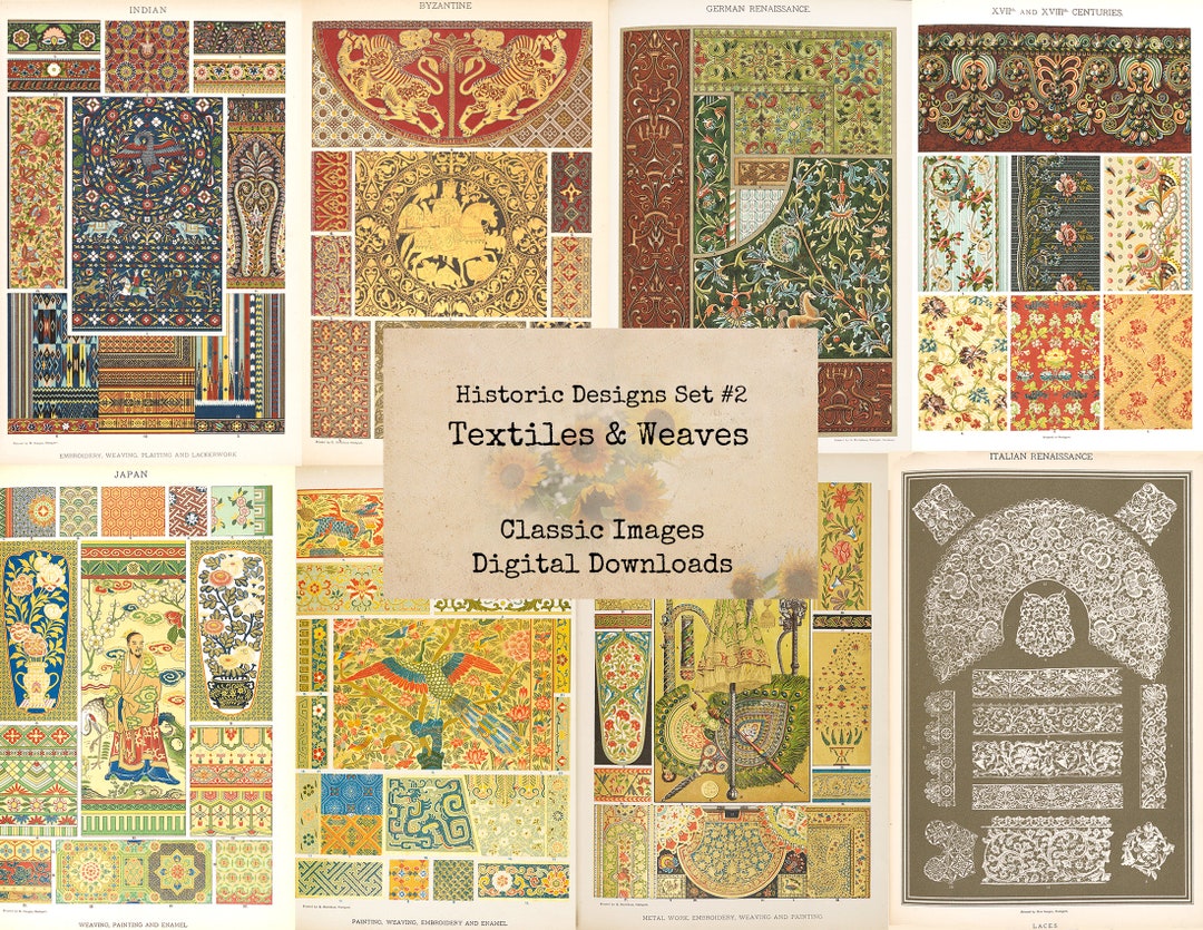 Historic Designs Set #2 - Textiles & Weaves, Printable Images, Instant ...