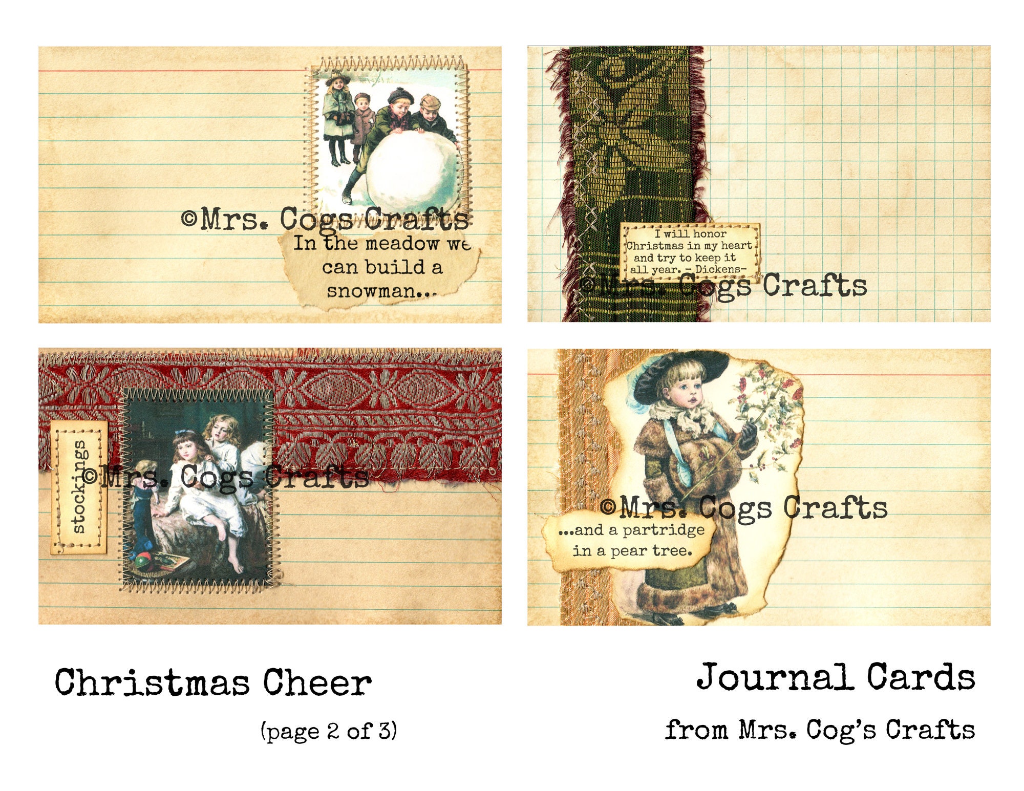 Christmas Cheer Journal Cards - Digital Images, Vintage Art, Instant ...