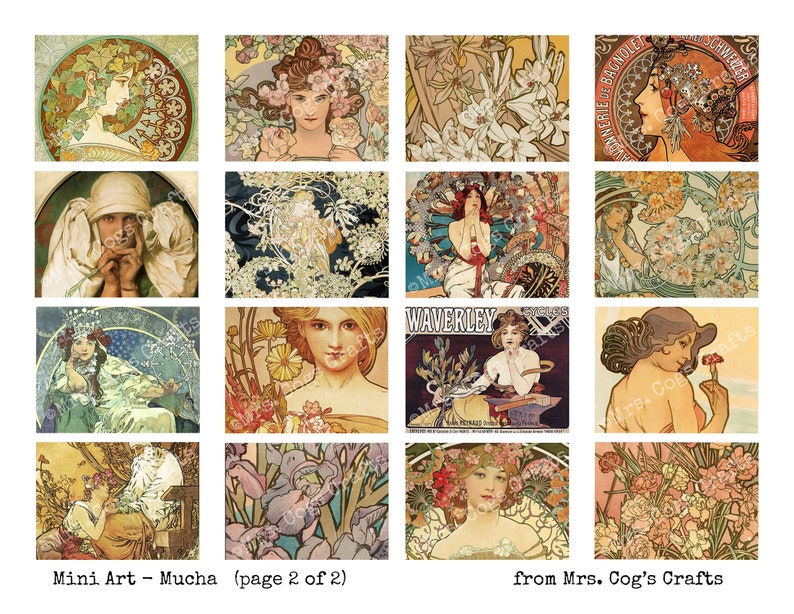 Mini Art Alphons Mucha Printable Images Digital Download - Etsy