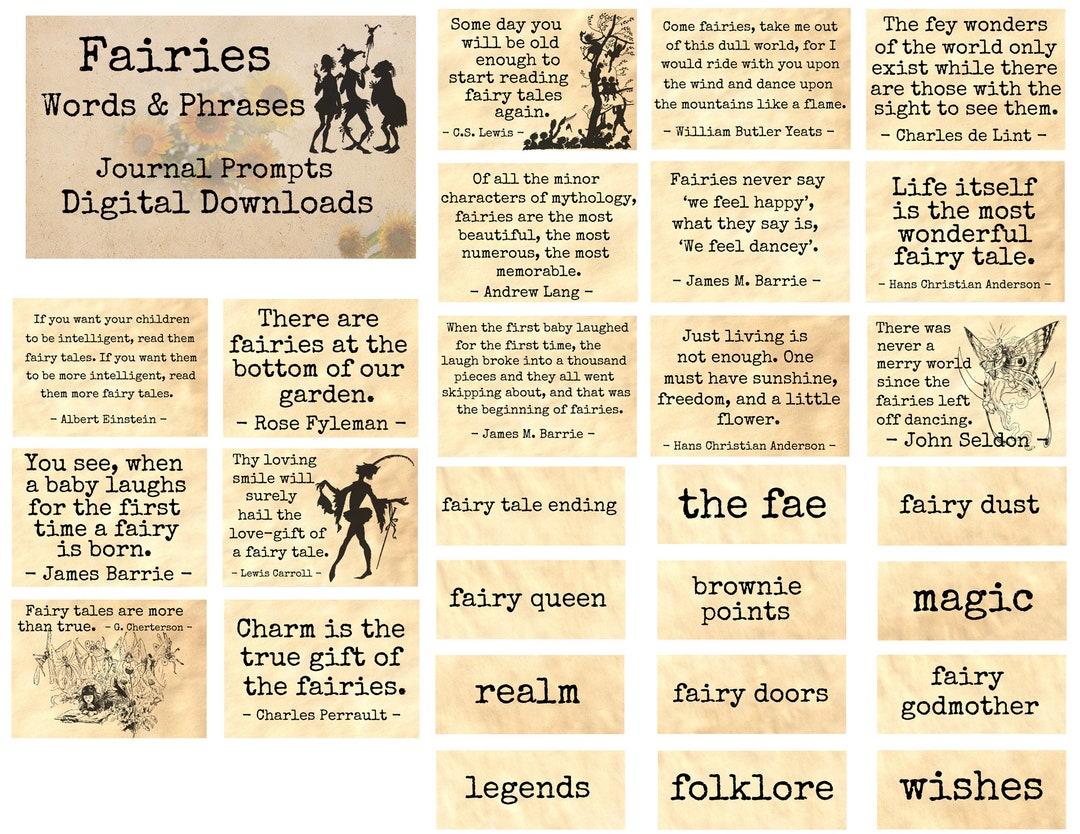 Fairies - Words & Phrases - Journal Prompts, Printable Words, Instant ...