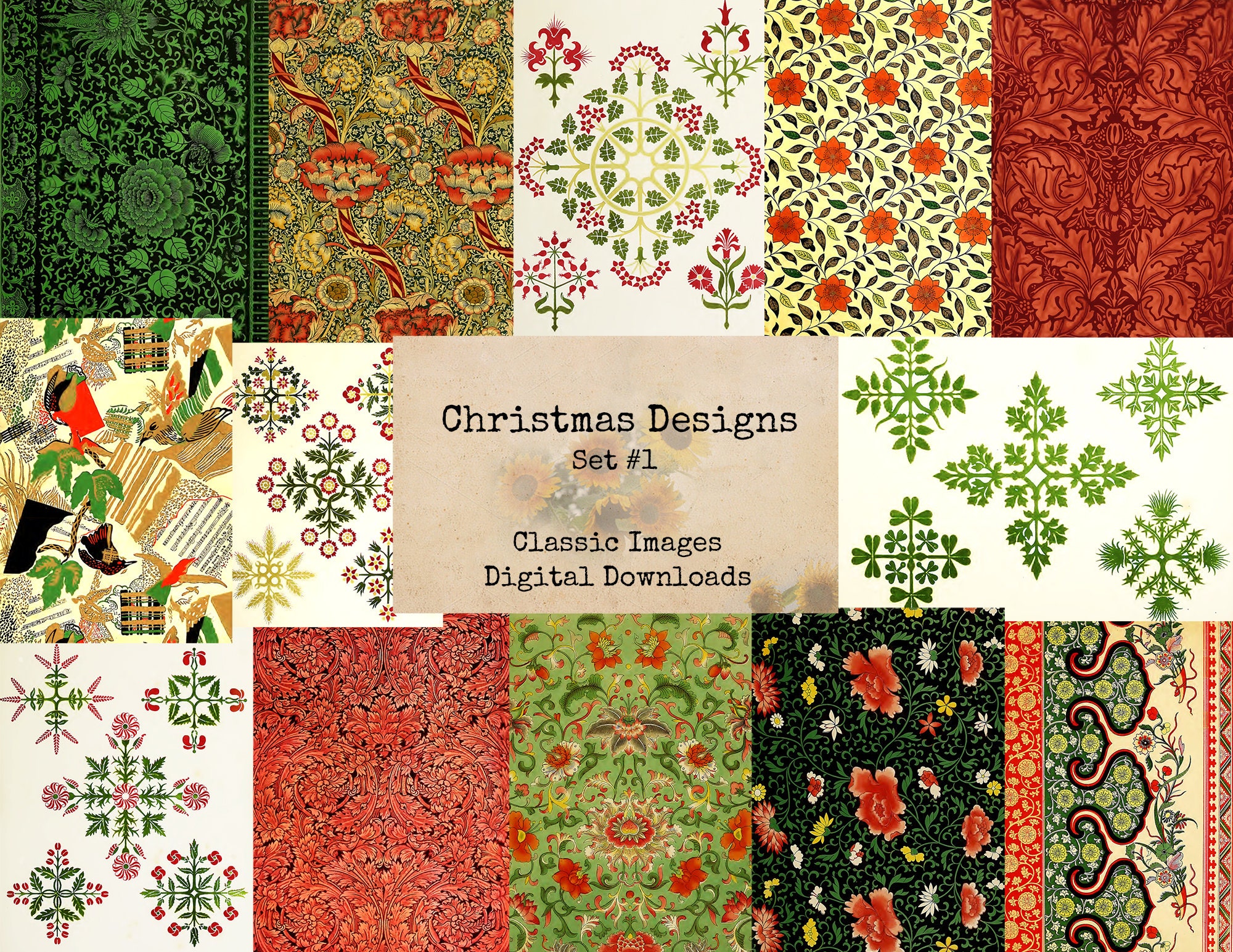 Christmas Designs Set 1 Printable Images Instant Download - Etsy