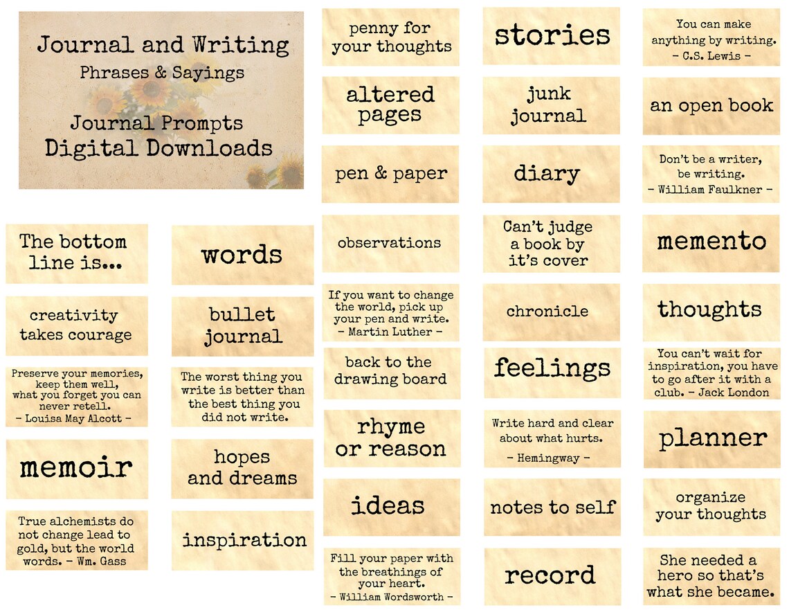Journal and Writing Phrases & Sayings Journal Prompts | Etsy