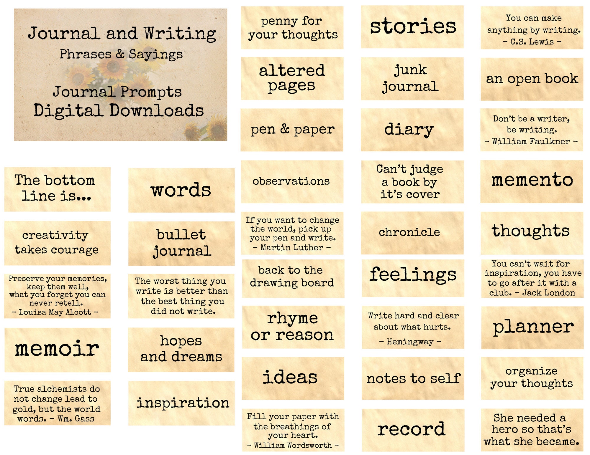 Journal and Writing Phrases & Sayings Journal Prompts | Etsy