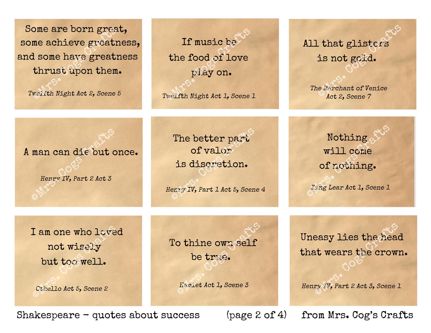 Shakespeare's Words - Journal Prompts, Digital Word Cards, Vintage Art ...
