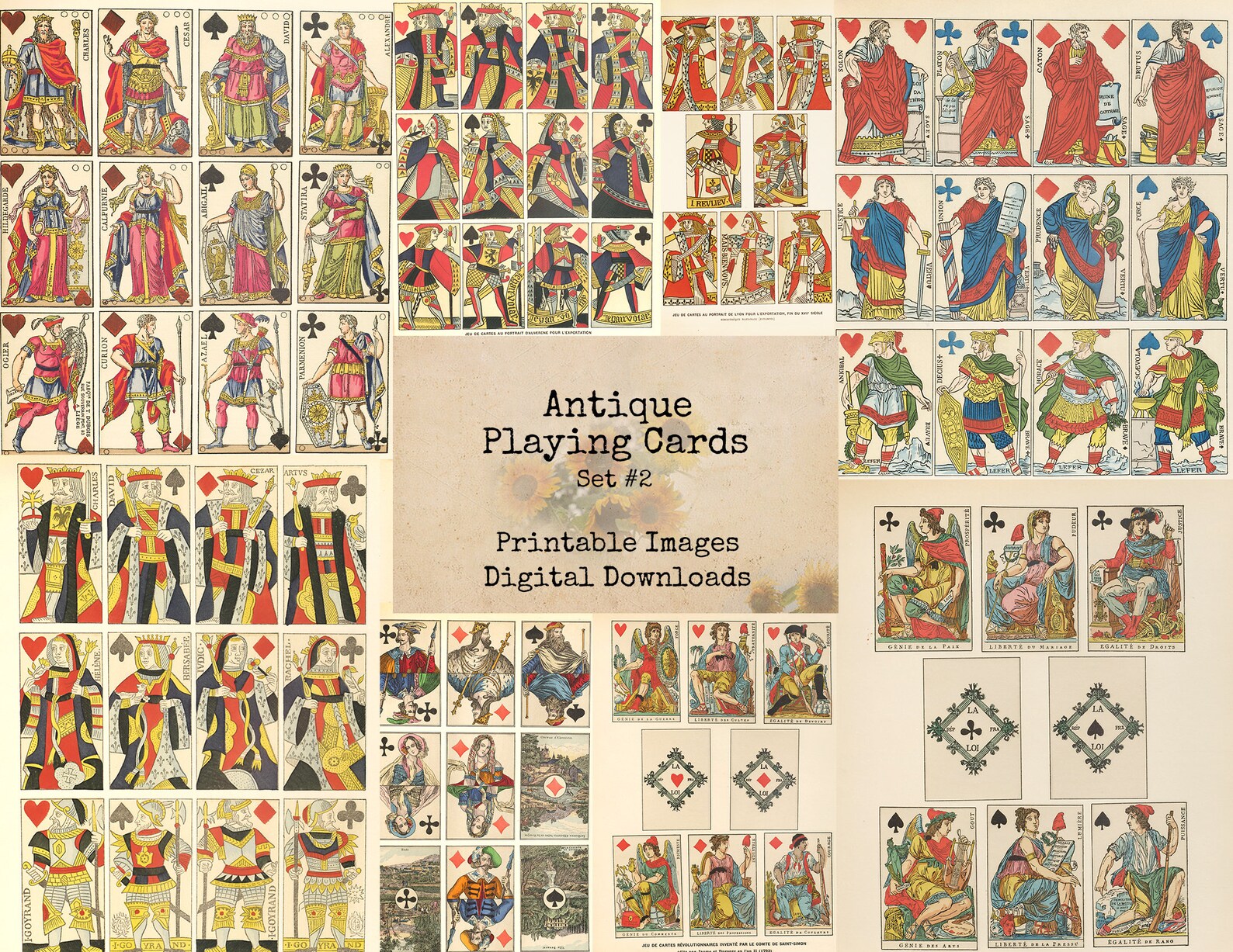 Antique Playing Cards Set #2 - Printable Images, Instant Download ...