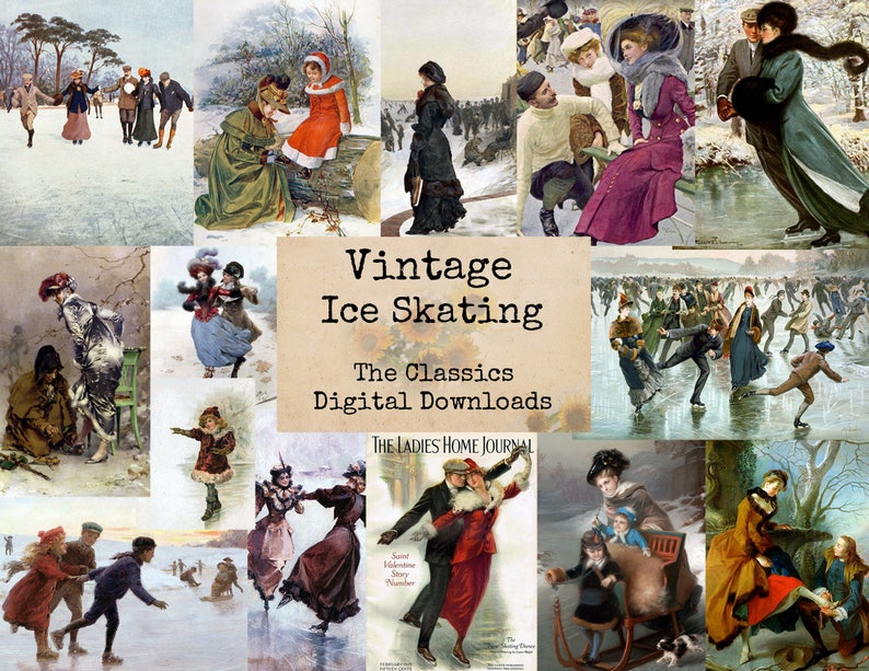 Vintage Ice Skating - Digital Ephemera Classics, Digital Images ...