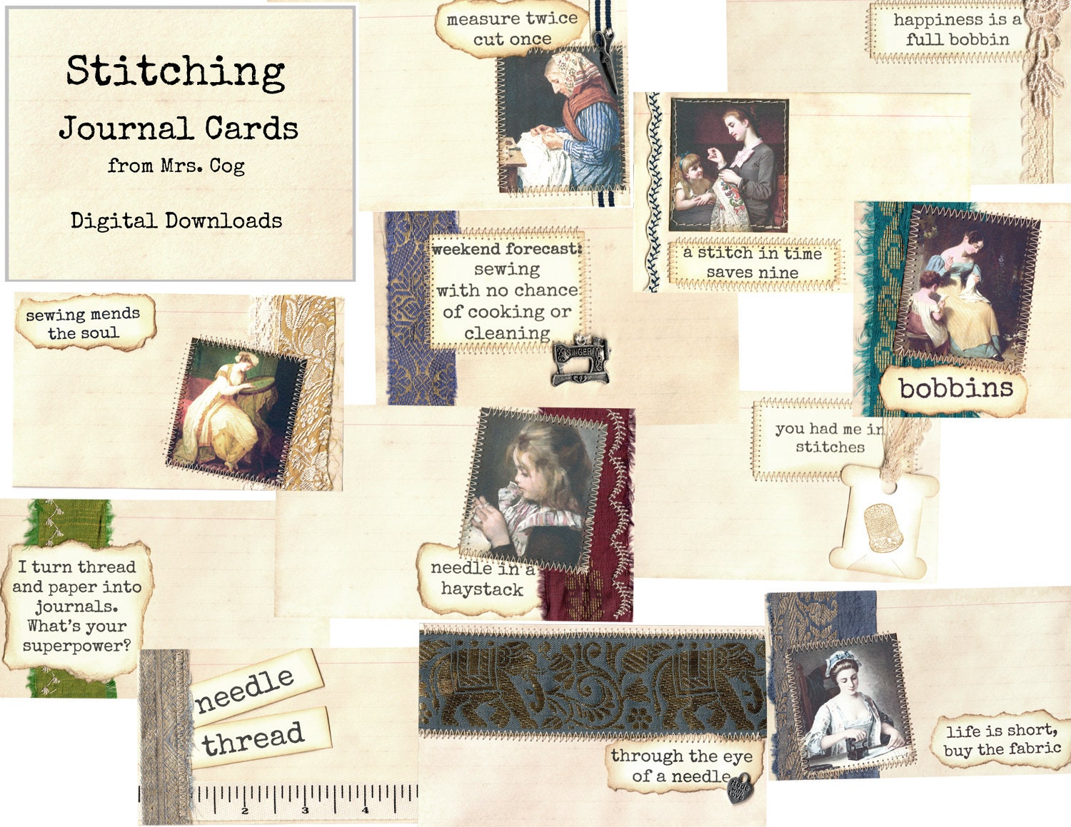 Stitching Journal Cards Digital Images Printable Index - Etsy