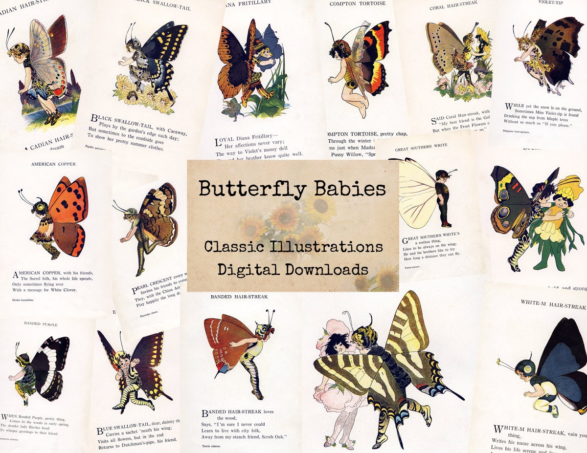 Butterfly Babies Digital Ephemera Classics Digital Images - Etsy