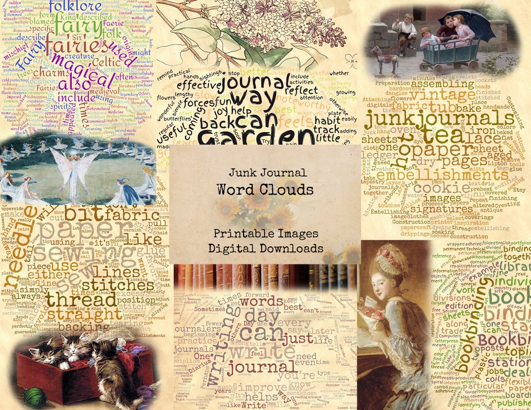 Junk Journal Word Clouds - Journal Prompts, Printable Images, Instant ...
