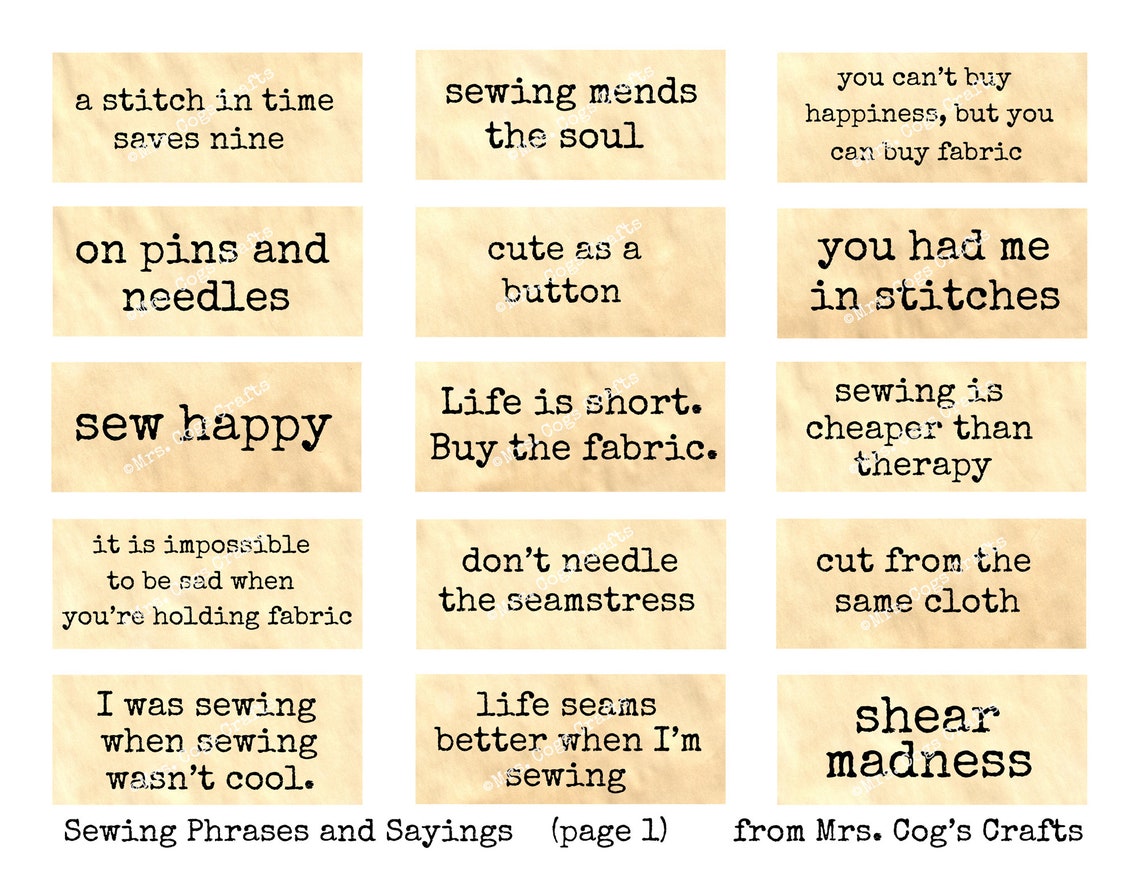 Sewing Phrases and Sayings - Journal Prompts, Printable Words, Instant ...