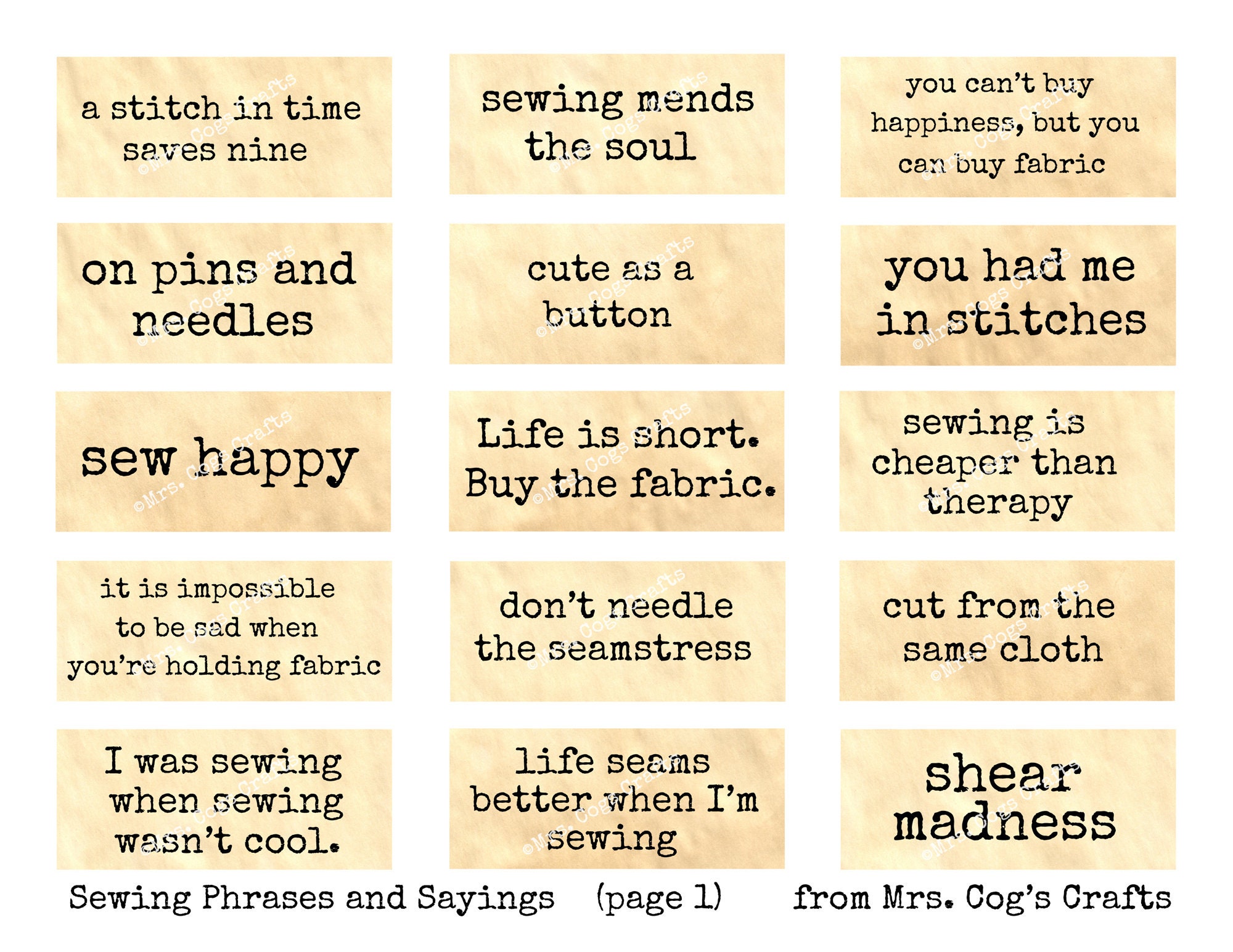 Sewing Phrases and Sayings - Journal Prompts, Printable Words, Instant ...