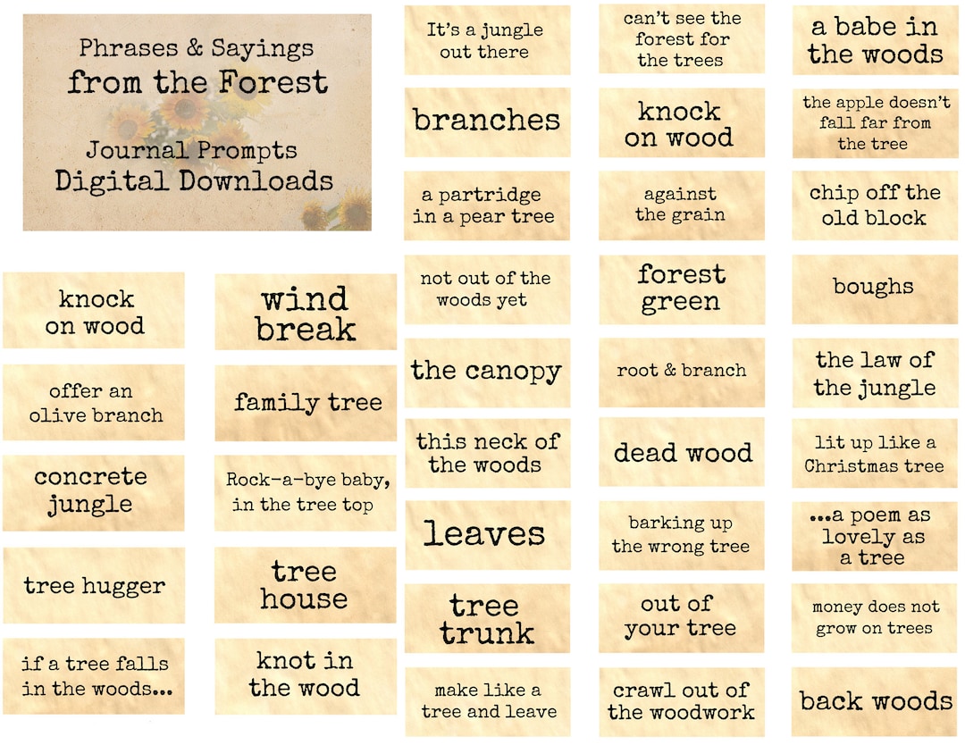 Forest Phrases and Sayings - Journal Prompts, Printable Words, Instant ...