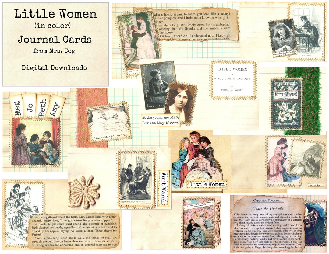 Little Women in Color Journal Cards - Digital Images, Printable Index ...