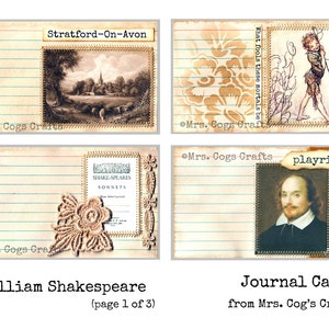 Wm. Shakespeare Journal Cards - Digital Images, Printable Index Cards ...