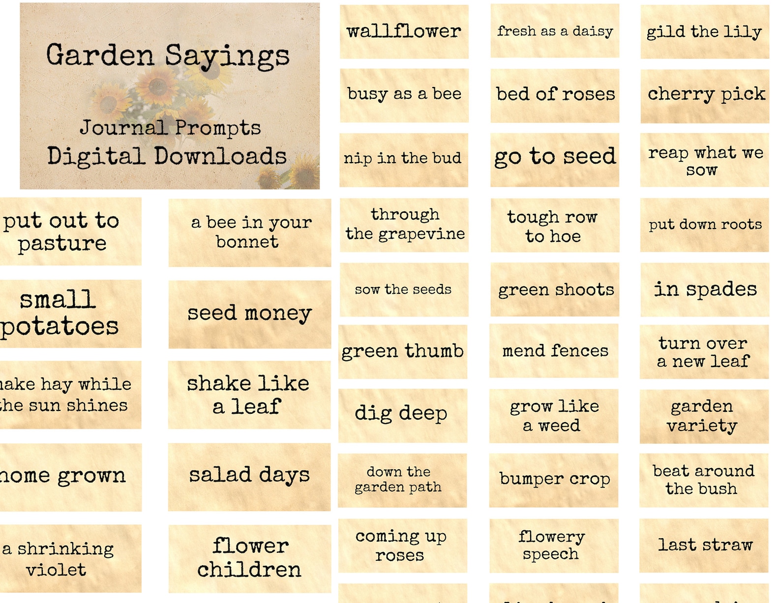 Garden Sayings - Journal Prompts, Printable Words, Instant Download ...