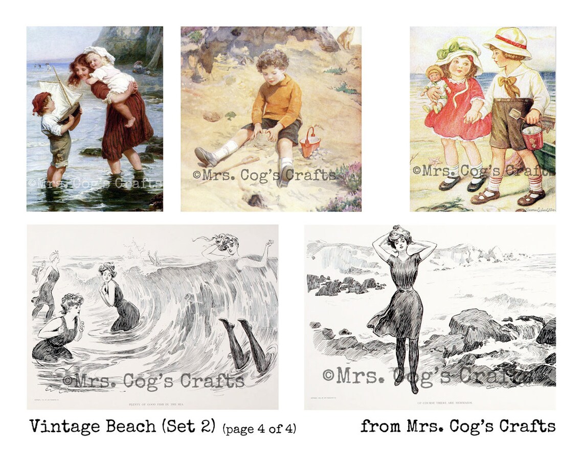 Vintage Beach (set 2) - Digital Ephemera Classics, Digital Images ...