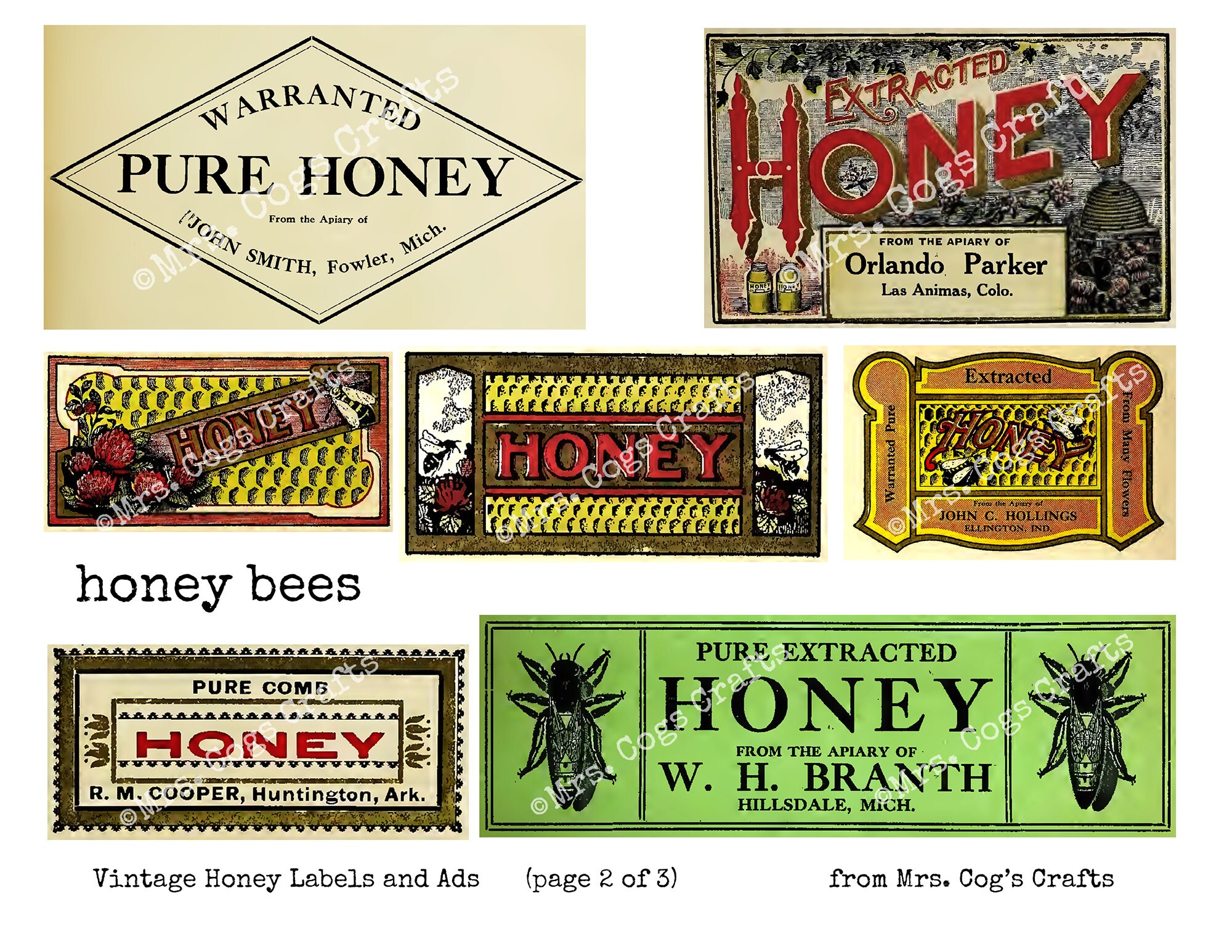 Vintage Honey Labels - Canned Goods - Ephemera, Printable Images ...