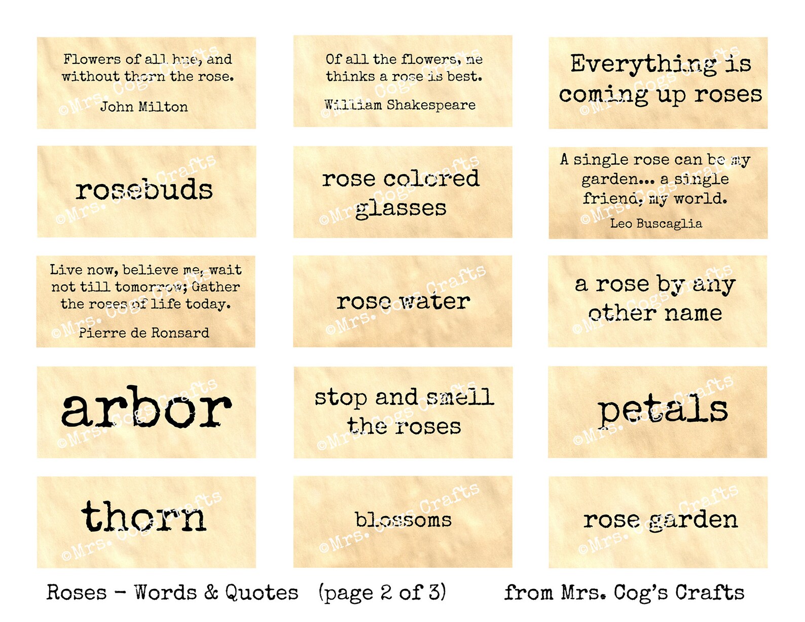 Roses - Words & Quotes - Journal Prompts, Printable Words, Instant ...