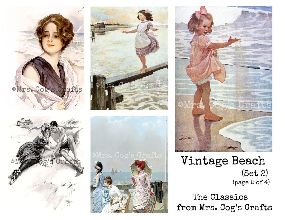 Vintage Beach (set 2) - Digital Ephemera Classics, Digital Images ...