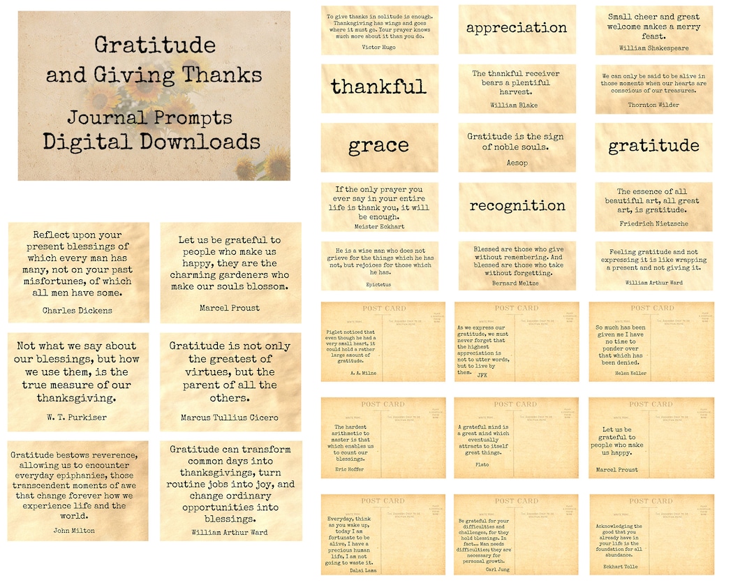 Gratitude and Giving Thanks Words & Quotes - Journal Prompts, Printable ...