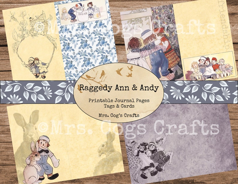 Raggedy Ann & Andy Junk Journal Kit - Printable Journal Pages, Digital ...